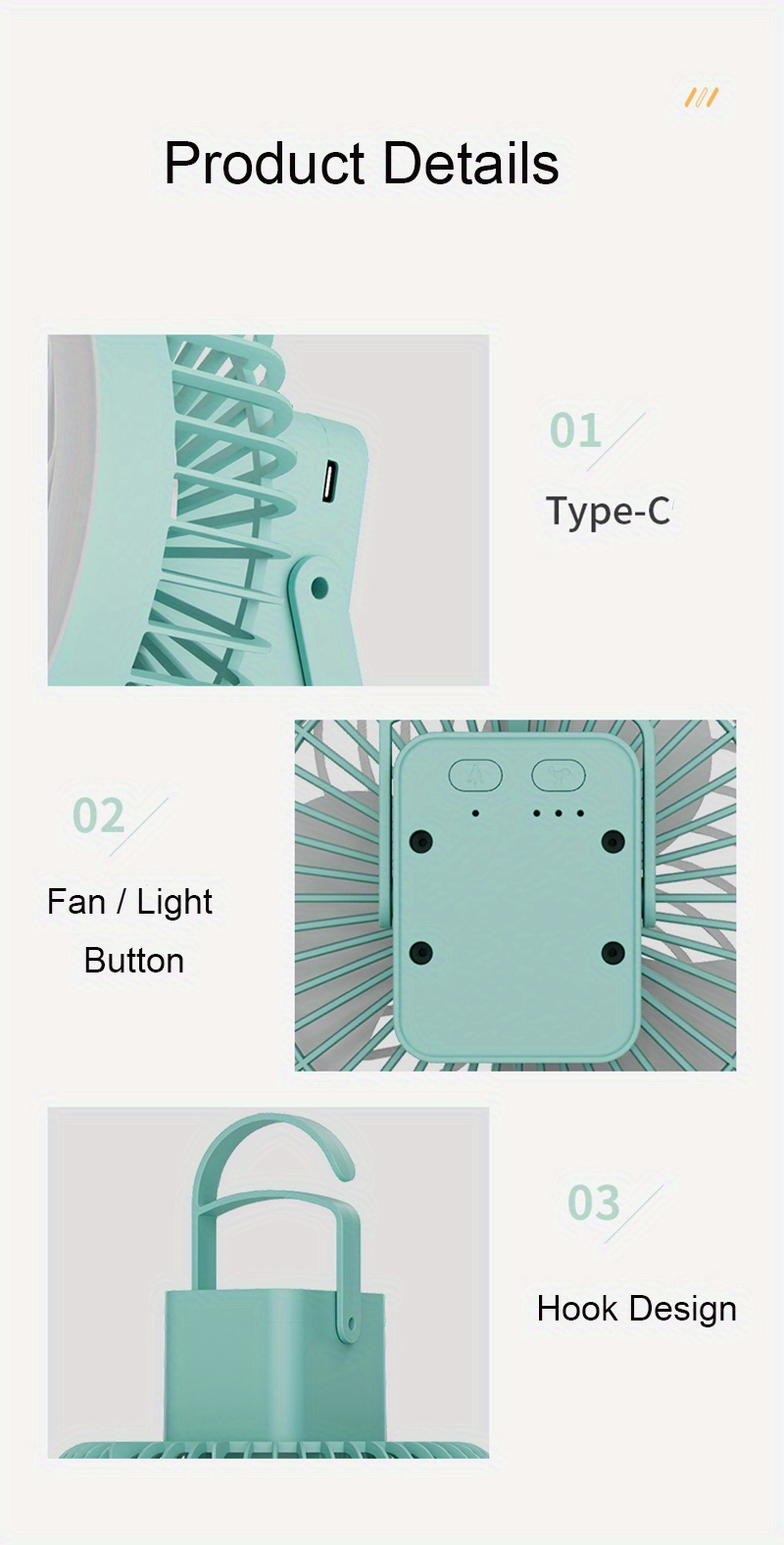 Usb Portable Small Fan Desktop Hanging Fan Light - Temu