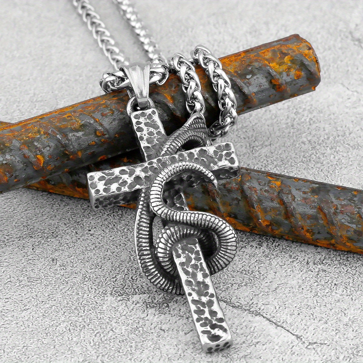 trendy vintage viking snake wrapped cross pendant necklace - Temu Canada