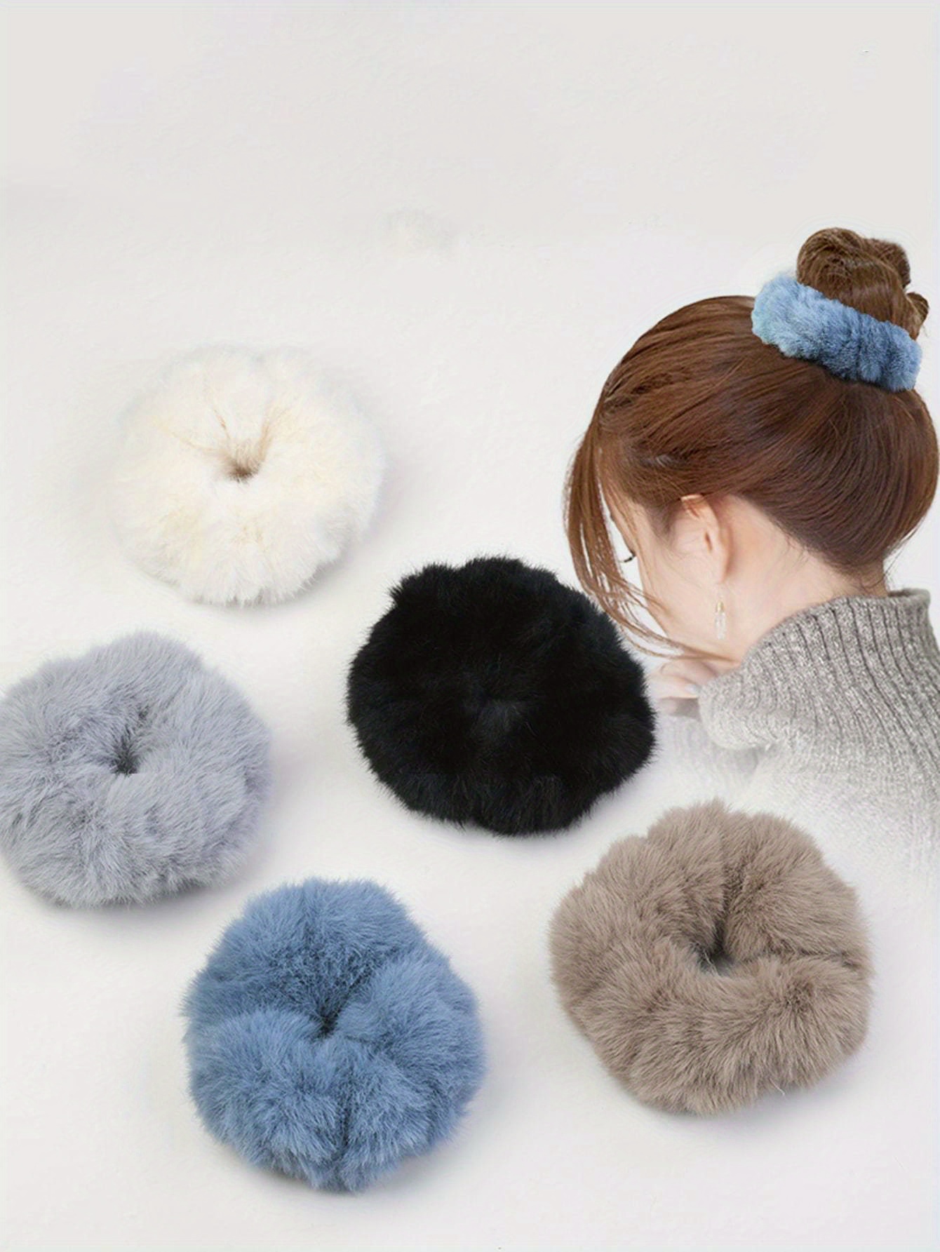 simple winter solid color hair tie rabbit fur plush - Temu Australia