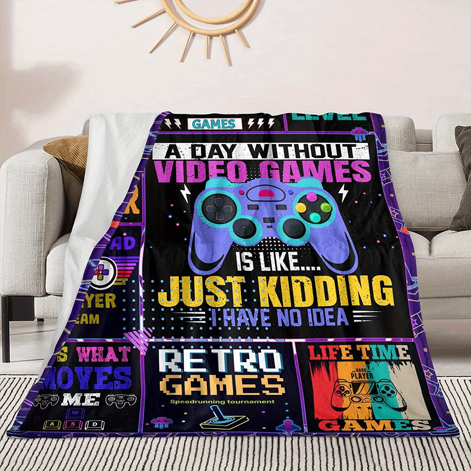 Gamepad Slogan Printed Flannel Blanket Throw - Temu Ireland