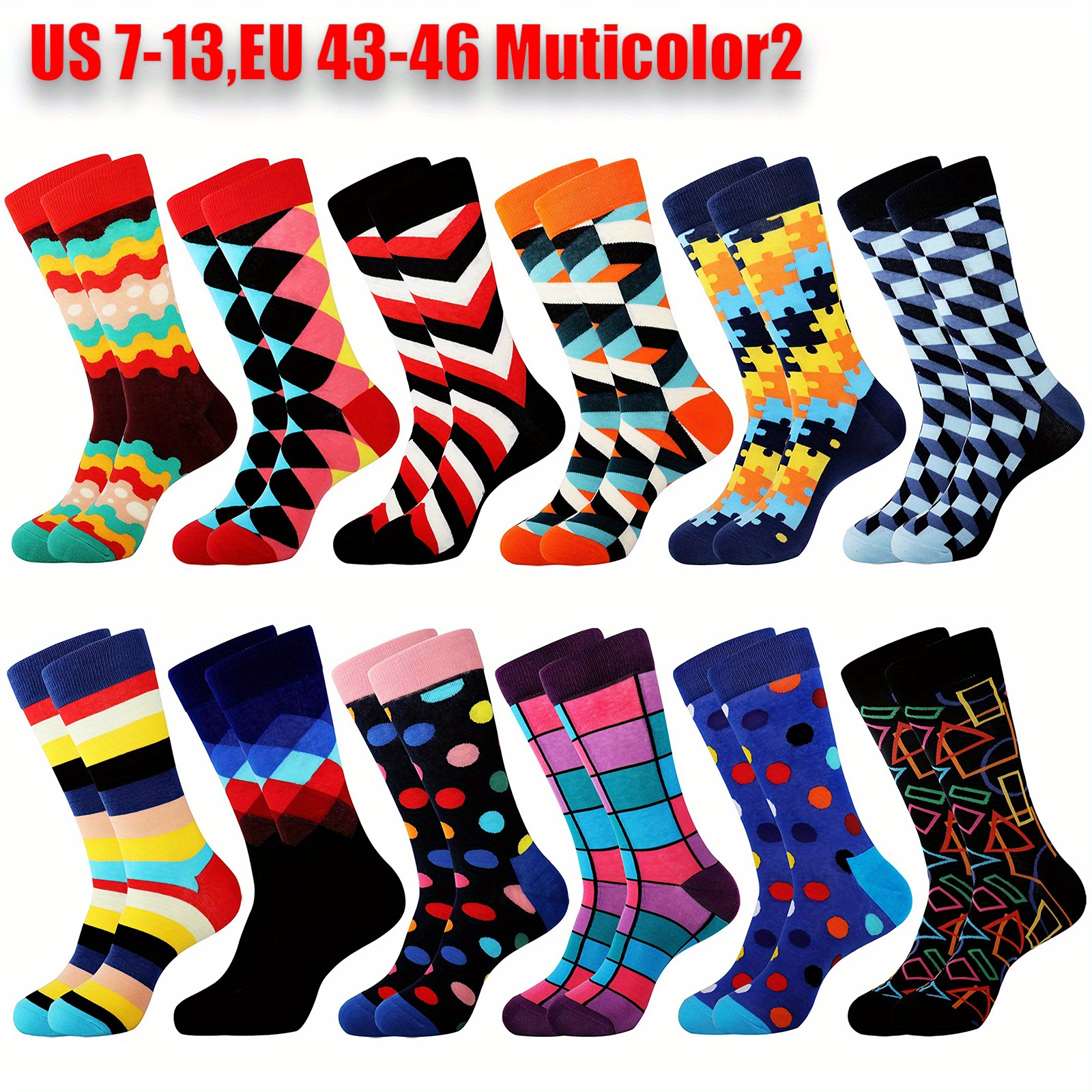 12 Pares Calcetines Coloridos Hombre Calcetines Patrón - Temu Mexico