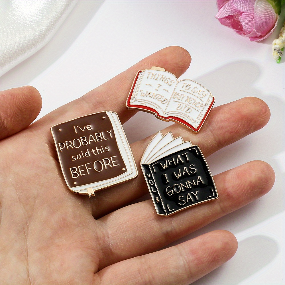 Creative Book Shape Brooch Phrase Pin Personality Handbag - Temu