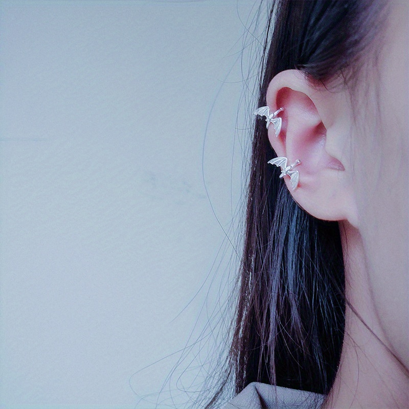 Bat Ear Cuff No Ear Hole Female Silver Plated Copper Jewelry - Temu Canada