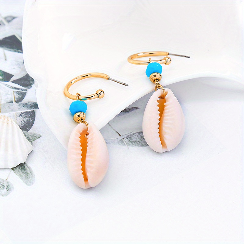 Natural Shell Pendant Turquoise Beads Decor Dangle Earrings - Temu New ...