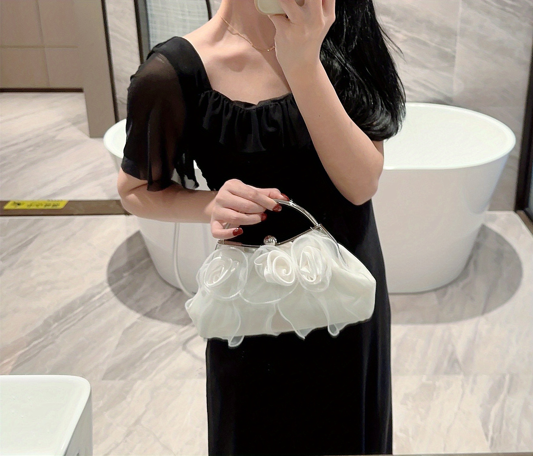 Rose Decor Metal Handle Kiss Lock Clutch Elegent Textured - Temu ...