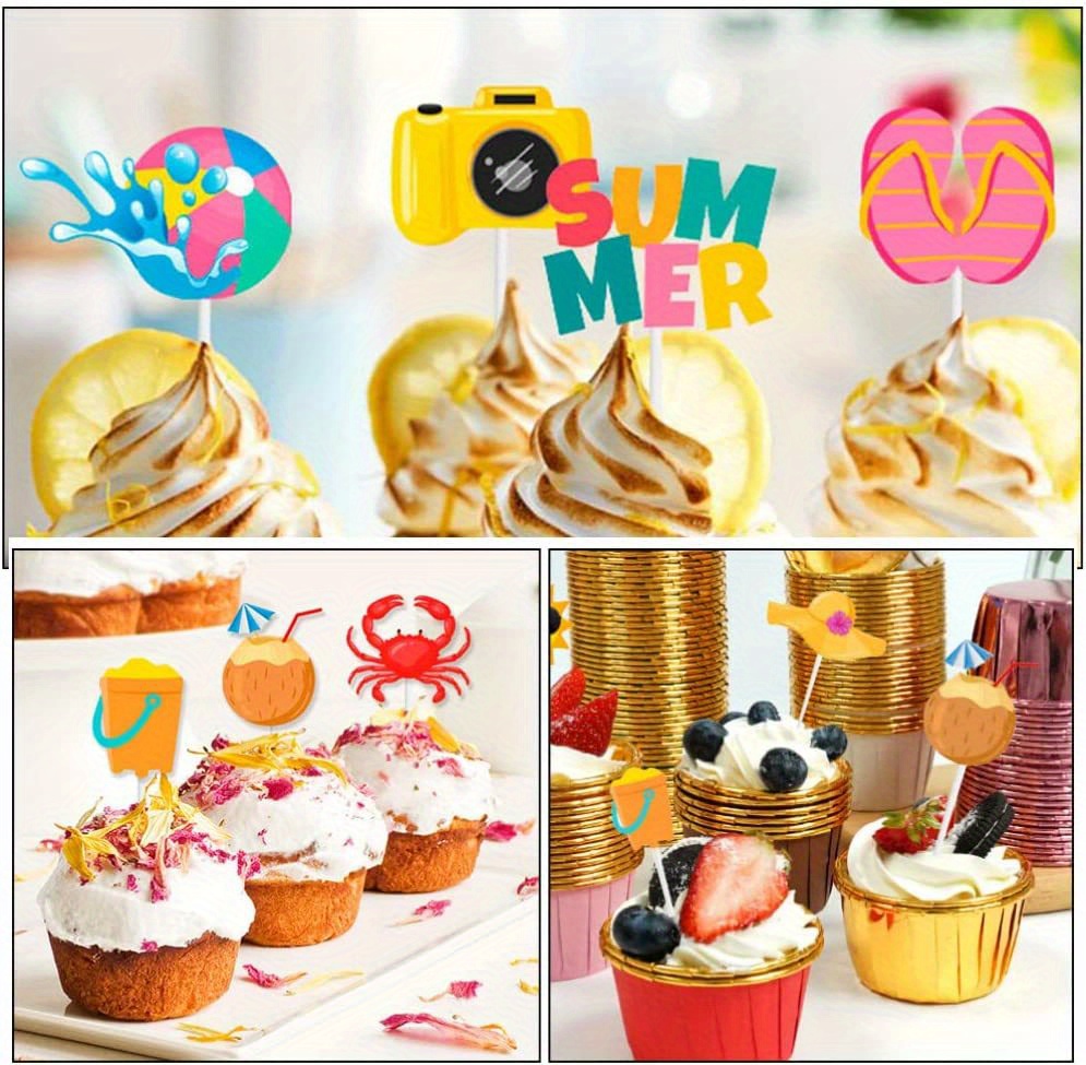 Summer themed Party Decorations Pull Flag Cupcake Toppers - Temu Australia