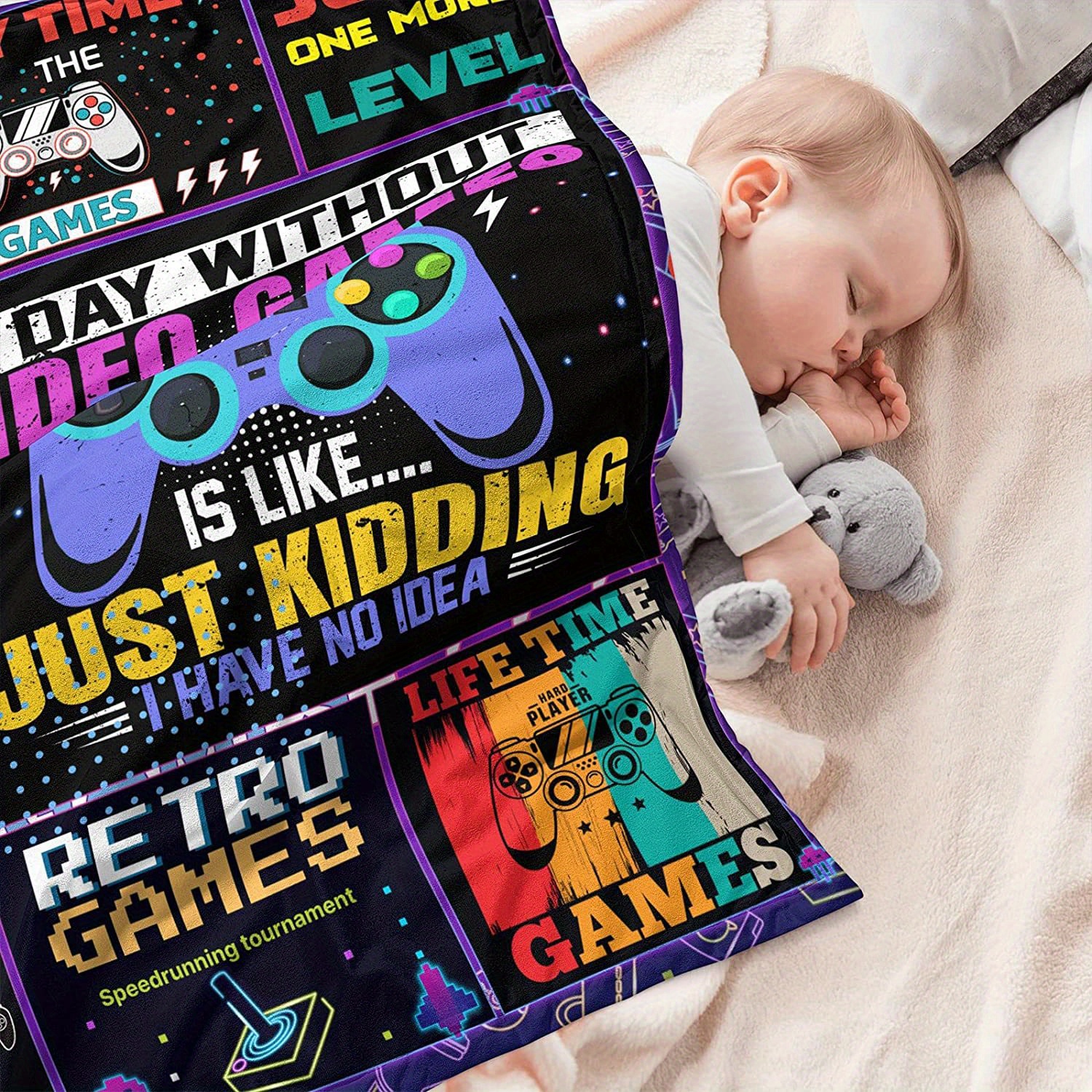 Gamepad Slogan Printed Flannel Blanket Throw - Temu Ireland