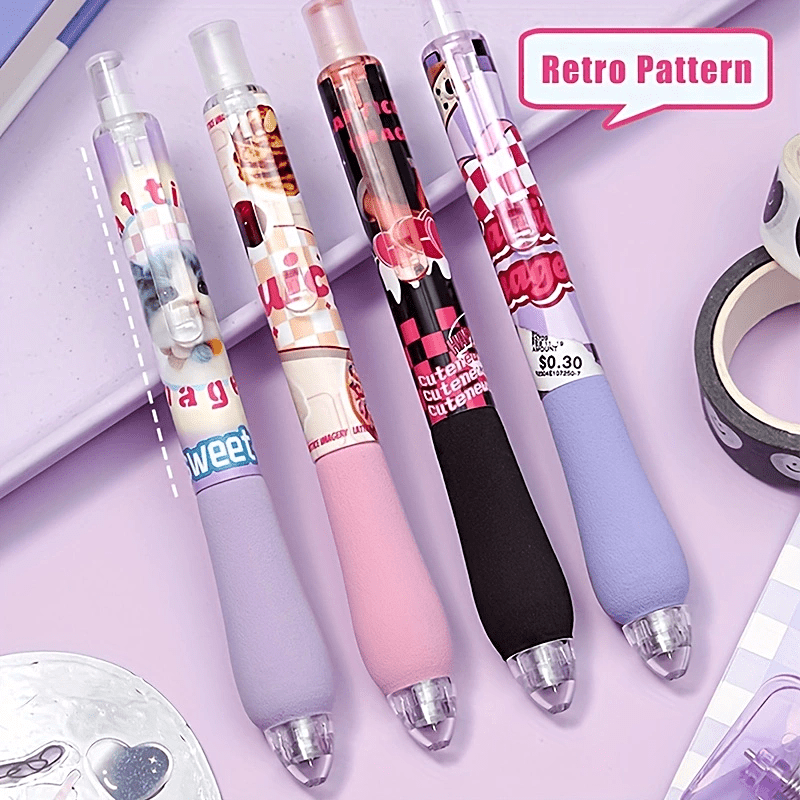 4pcs cute retractable gel pen 0 5mm fine tip premium retro pattern cute ...