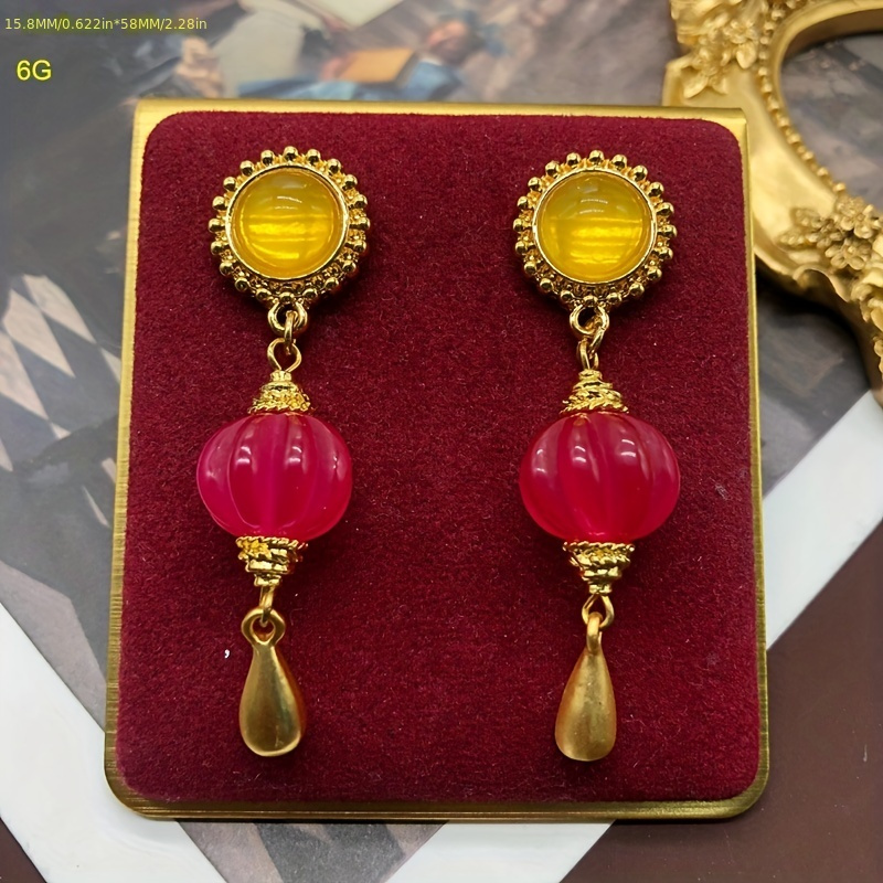 Medieval Pumpkin Design Synthetic Gems Decor Dangle Earrings - Temu ...