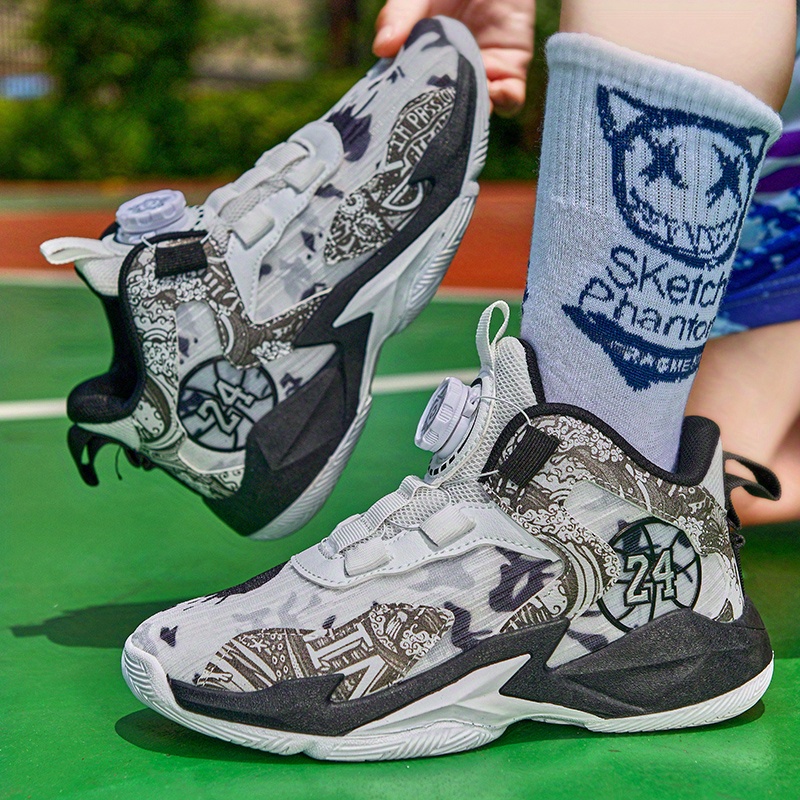 Boys Trendy Graffiti Print Wear resistant Basketball Shoes - Temu New ...