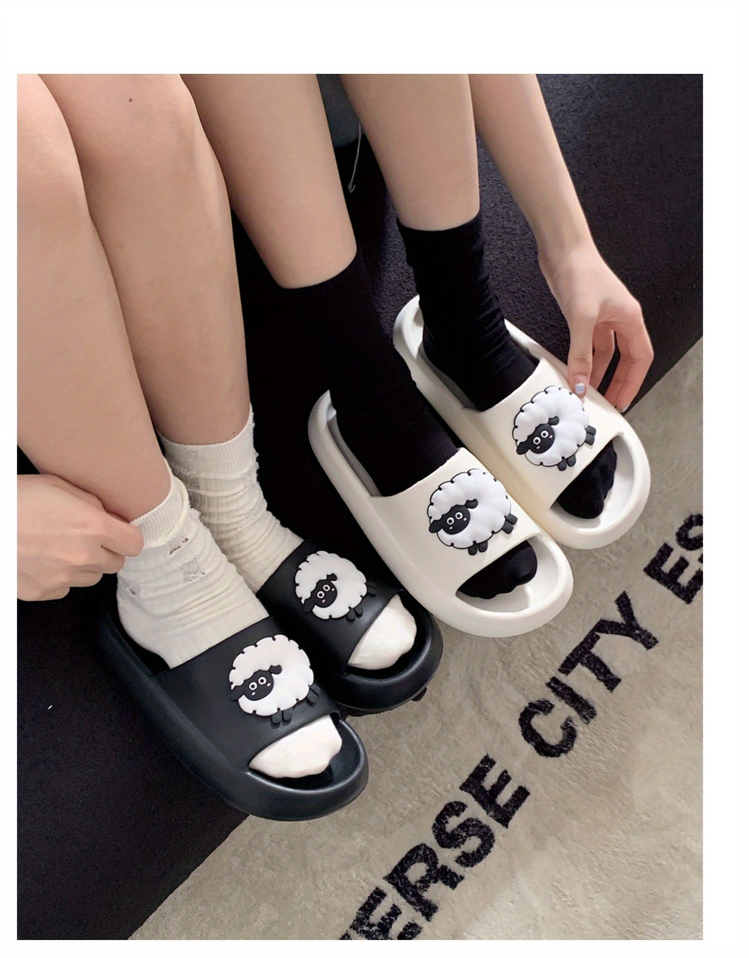 Girls Cute Cartoon Sheep Open Toe Slip Platform Slides - Temu Ireland