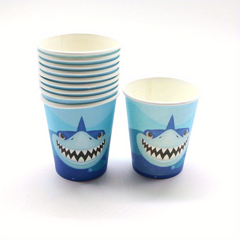 Blue Ocean Shark Party Tableware Set Paper Cups Hot/cold - Temu United ...
