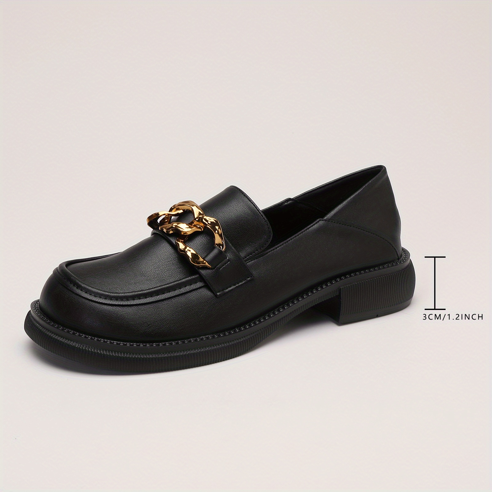Women's Chain Decor Chunky Heel Loafers Stylish Slip Preppy - Temu Denmark