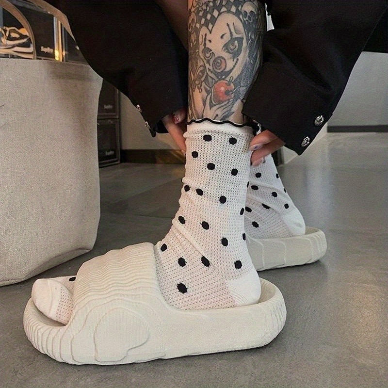 Polka Dotted Calf Socks Breathable Mesh - Temu Australia