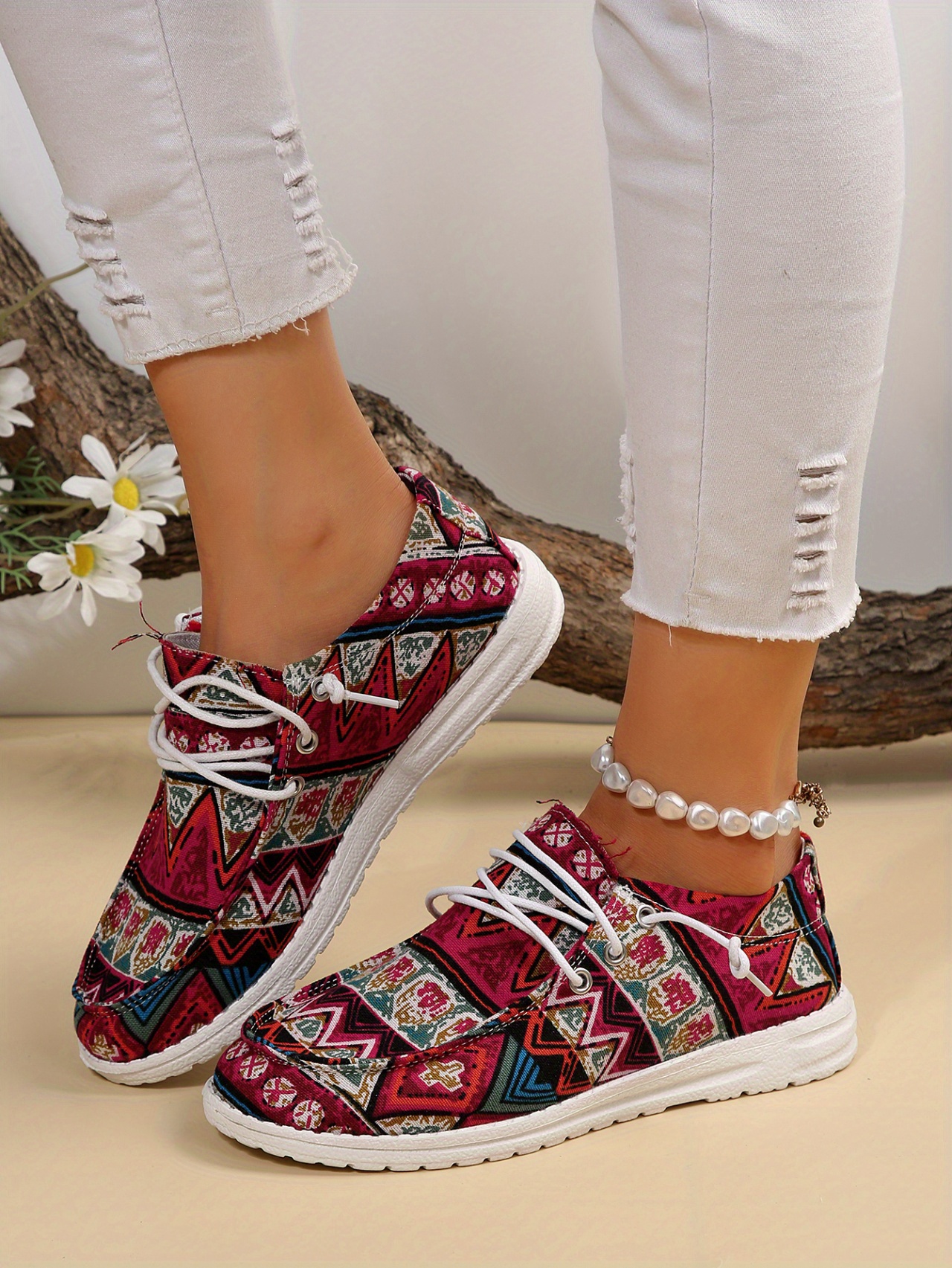 Women's Geometric Pattern Canvas Shoes Slip Low - Temu New Zealand