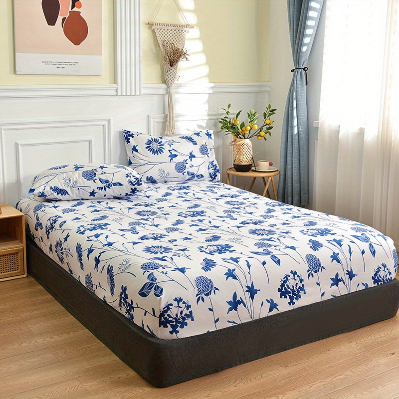 Fitted Sheet Set Blue White Porcelain Printed Fashion - Temu Ireland