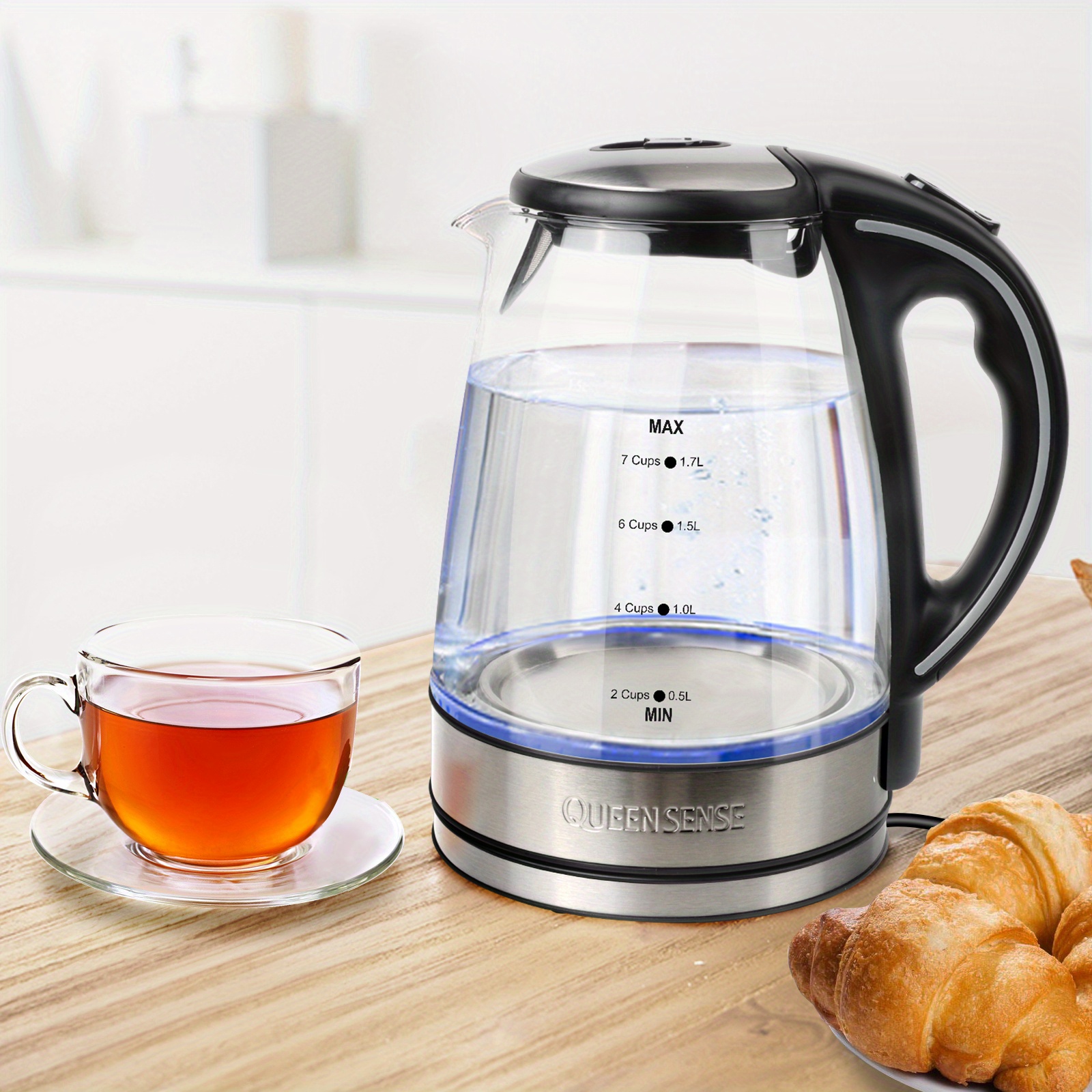 1200w Electric Kettle With Stainless Steel Filter And Inner Lid Wide ...