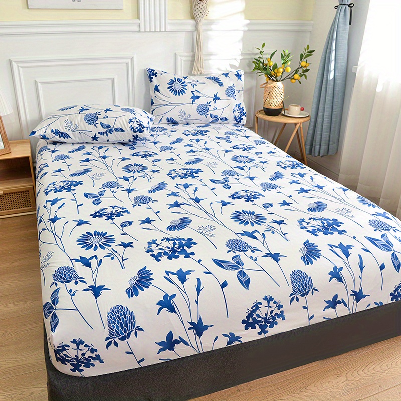 Fitted Sheet Set Blue White Porcelain Printed Fashion - Temu Ireland