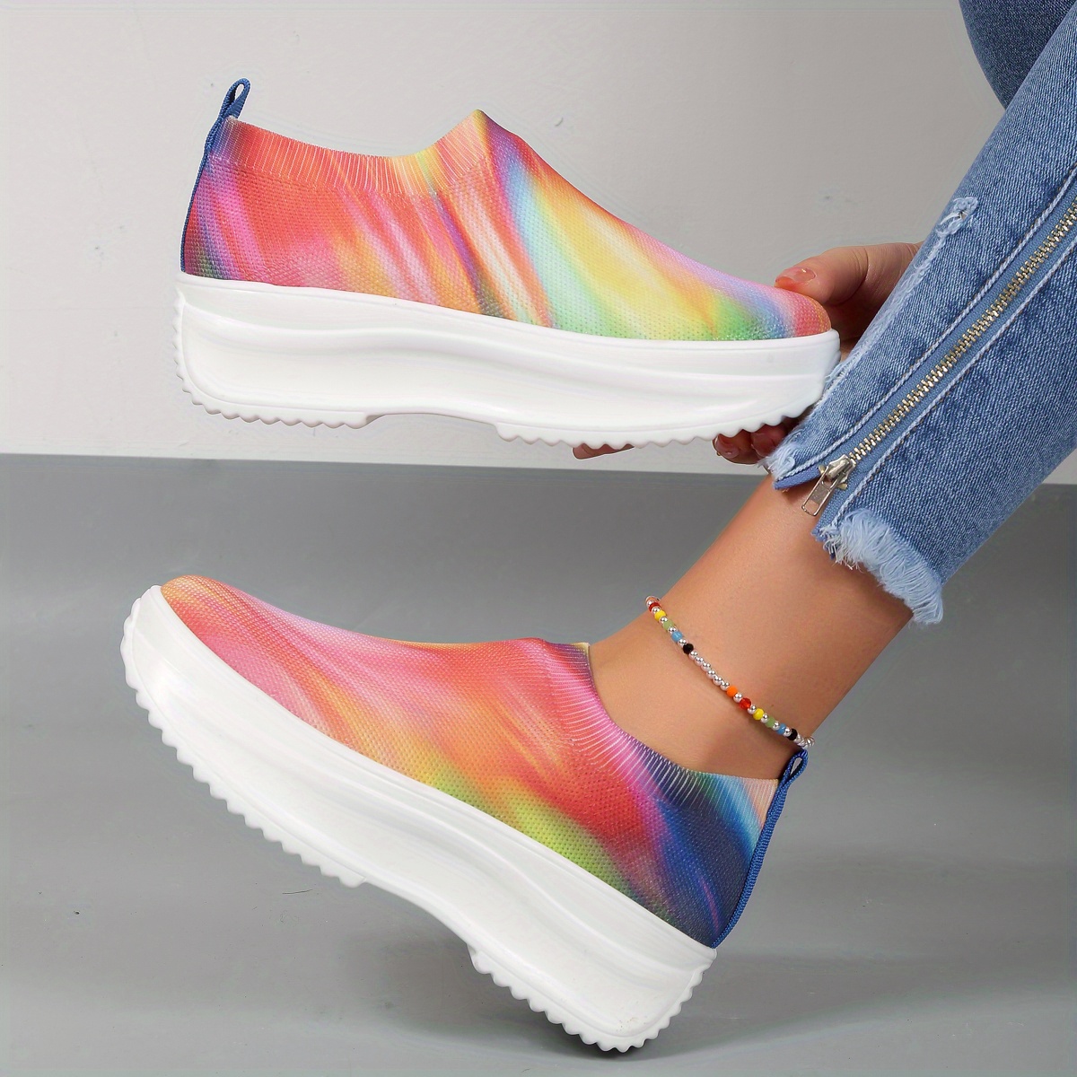 Women's Colorful Sock Shoes Trendy Breathable Low Top Slip - Temu ...
