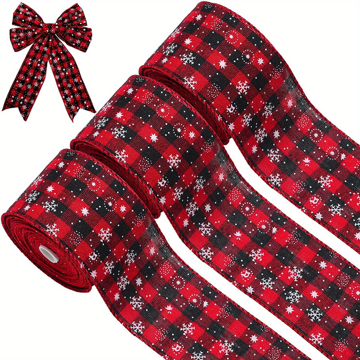 Lattice Christmas Wired Edge Ribbons Black Red Plaid Ribbon - Temu