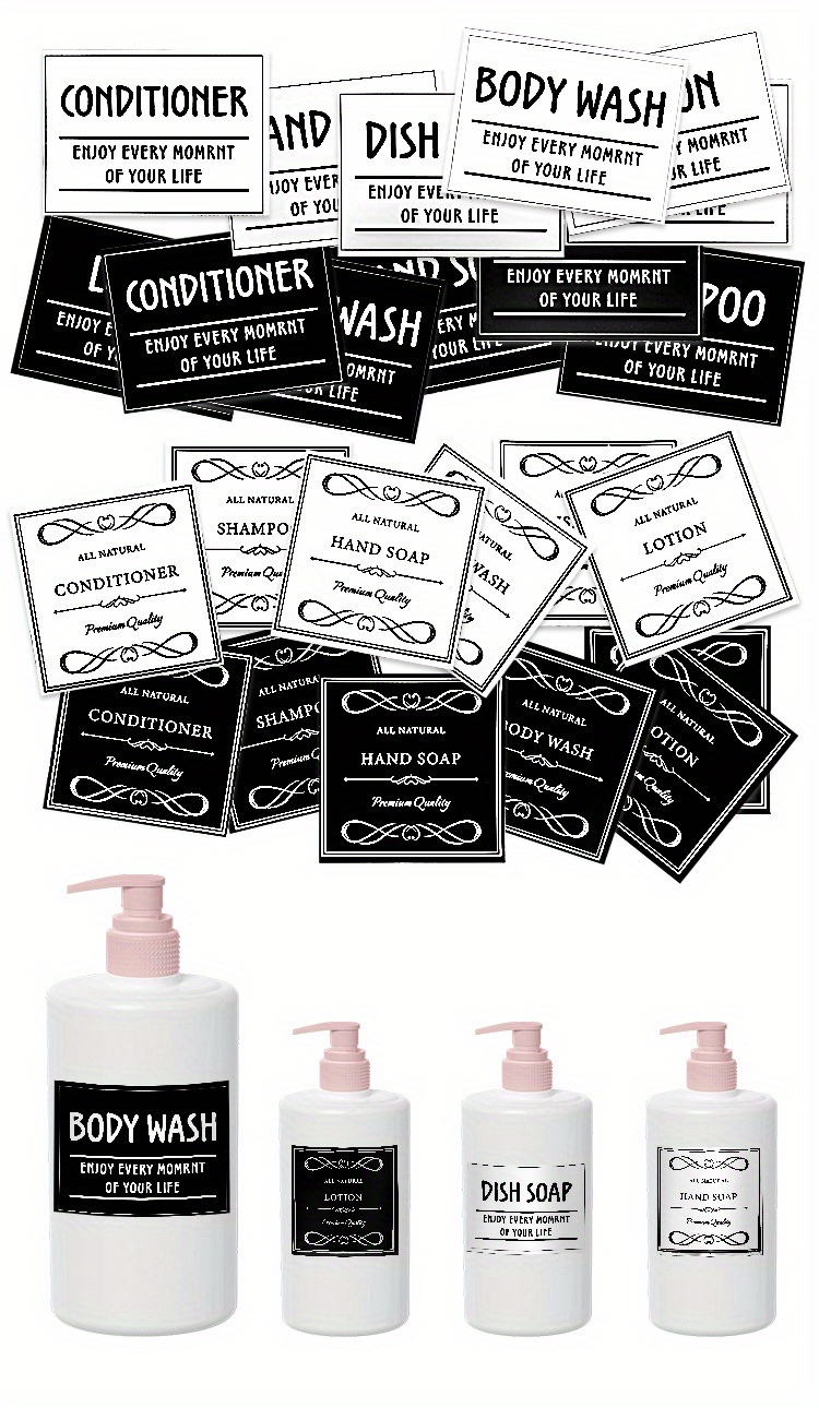 printed bathroom labels set waterproof refillable bottles - Temu