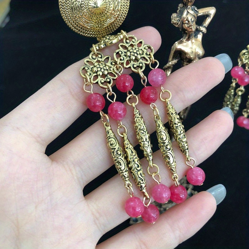 Medieval Earrings Golden Glass Beads Tassel Sweep Shoulder - Temu Australia