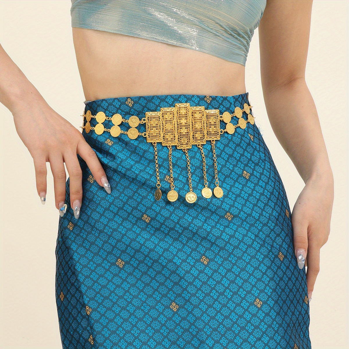 coin pendant tassel wide belt bohemian double layer hollow - Temu Canada
