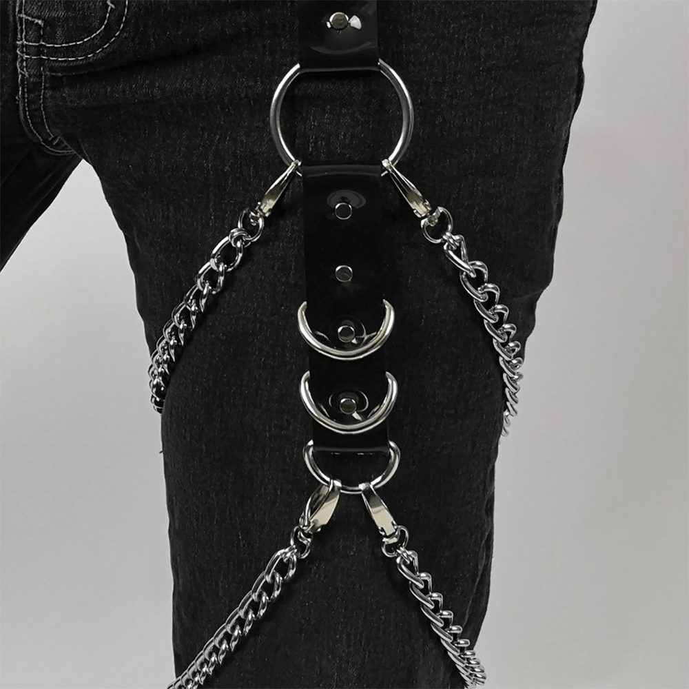 Gothic Leg Chain Harness Black Hip Hop Leg Strap Unisex Pu - Temu