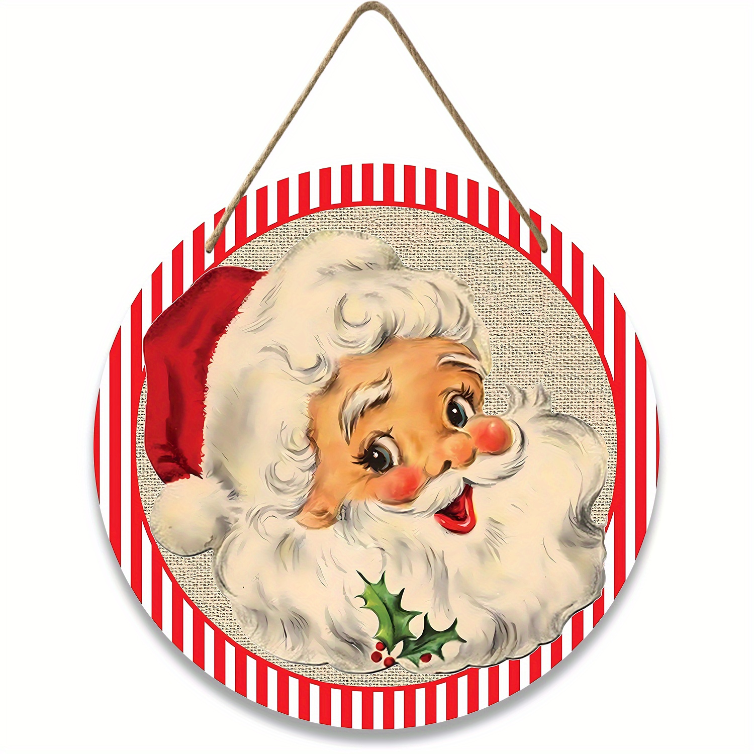 Christmas Round Santa Claus Wall Decor Wooden Sign Christmas - Temu ...