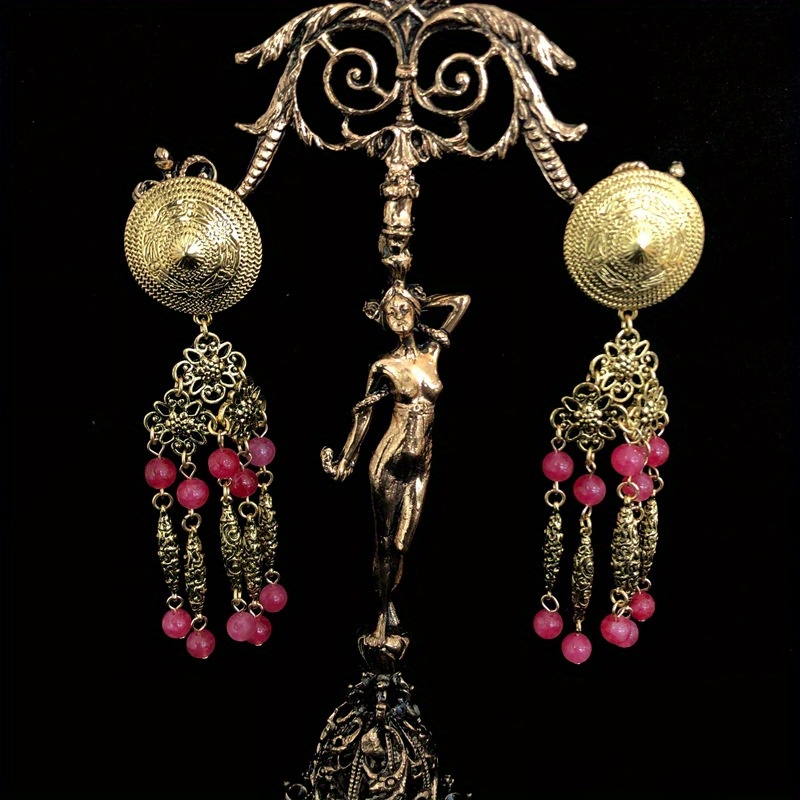 Medieval Earrings Golden Glass Beads Tassel Sweep Shoulder - Temu Australia