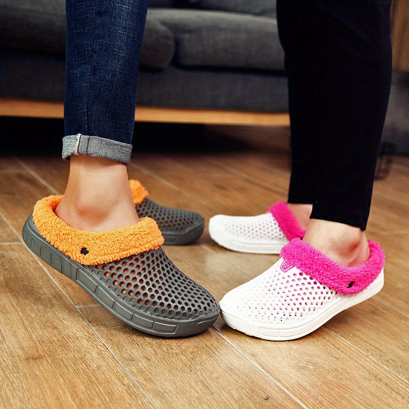 Plush Lined Flat Clogs Hollow Toe Soft Sole Slip - Temu United