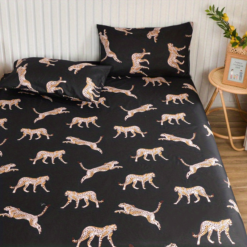 Fitted Sheet Set Leopard Pattern Print Bedding Set Suitable - Temu Denmark