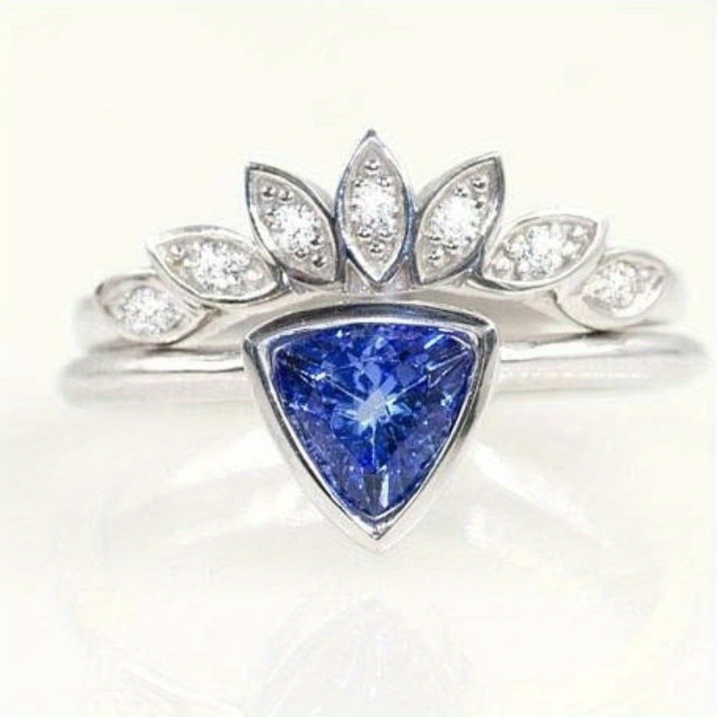 Elegant Stacking Rings Inlaid Rhinestone Trendy Crown Shape Engagement ...