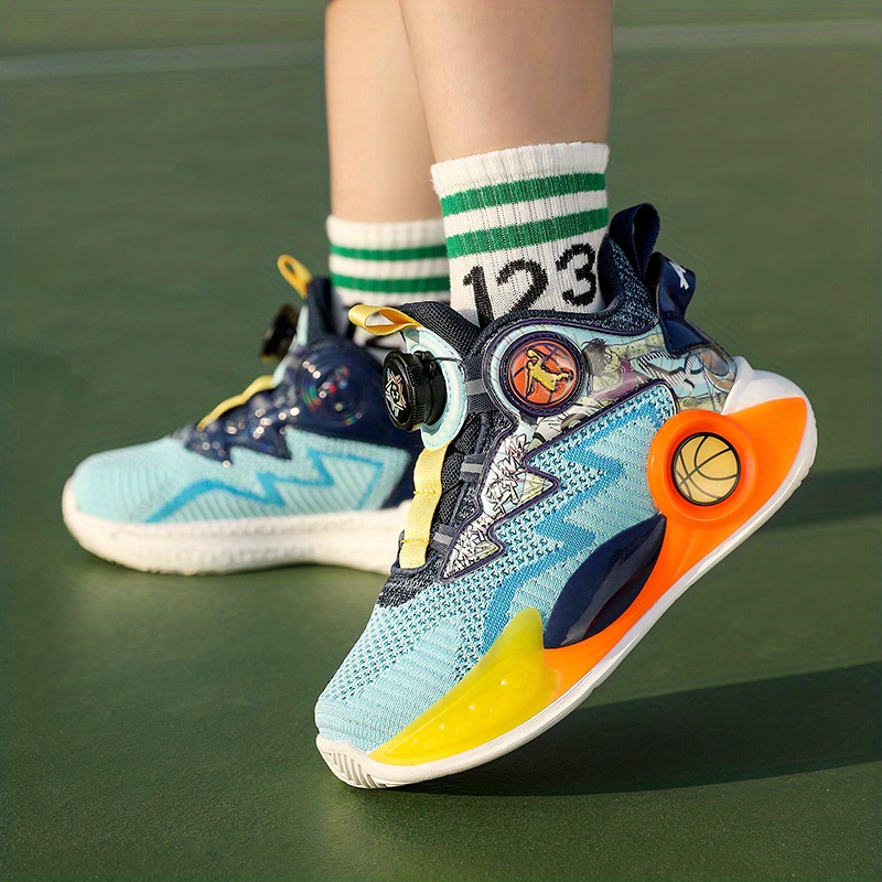 Boys Professional Basketball Shoes With Rotating Button - Temu Australia