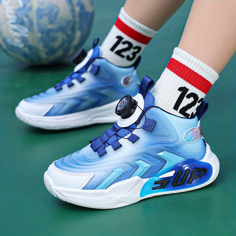 Boys Girls Professional Basketball Shoes With Rotating Button Comfy ...