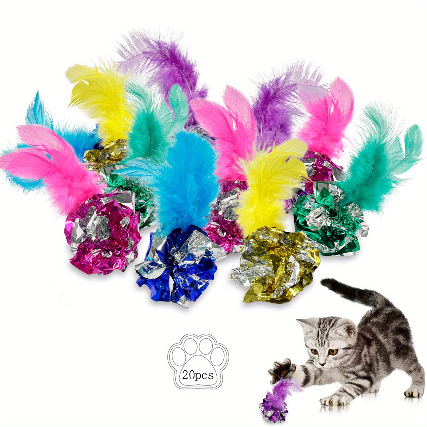 Crinkle Balls Cat Toys Feather Mylar Crinkle Balls Cats - Temu United ...