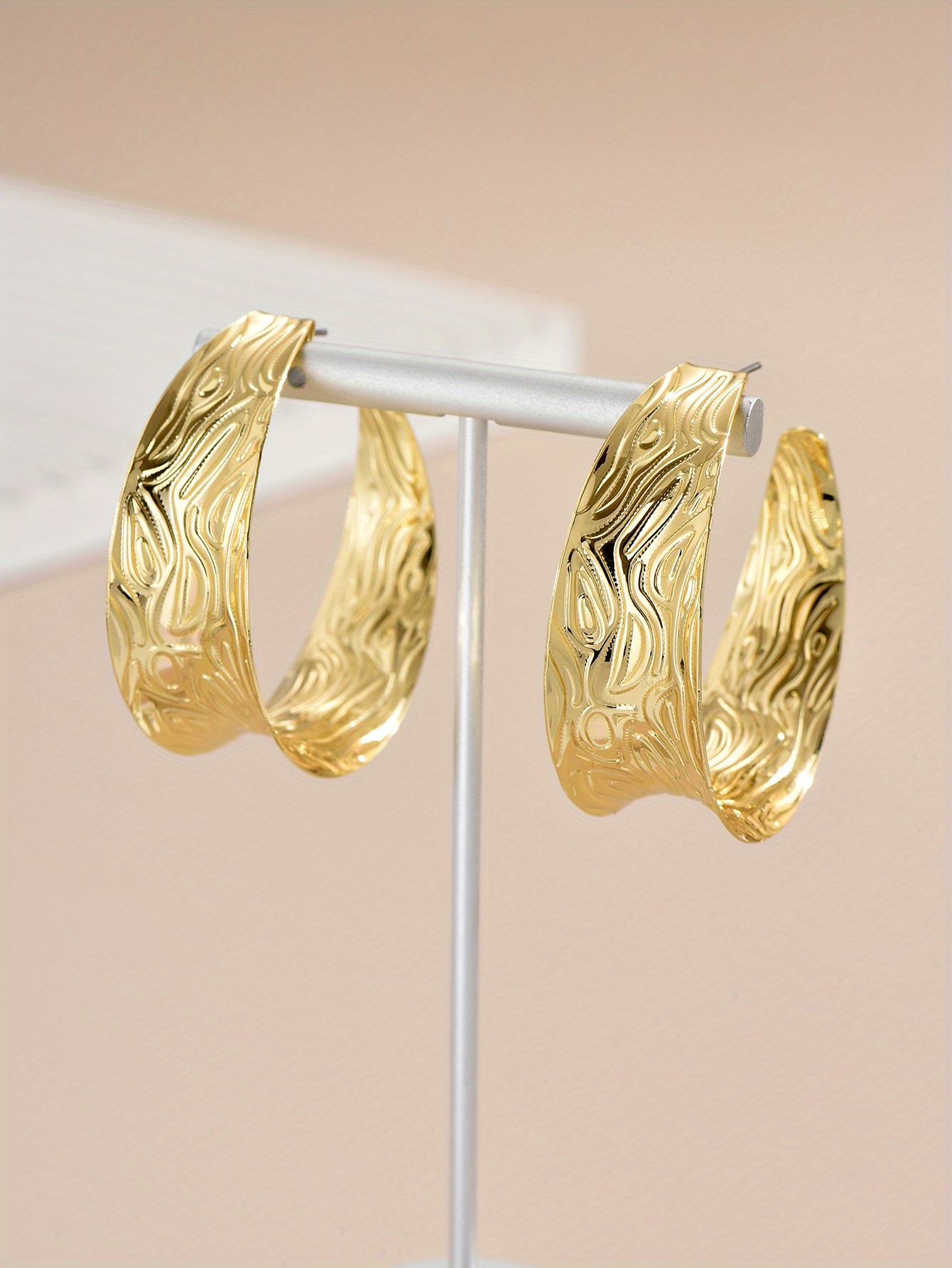 Carved Pattern Hoop Earrings Elegant Simple Style Zinc Alloy - Temu