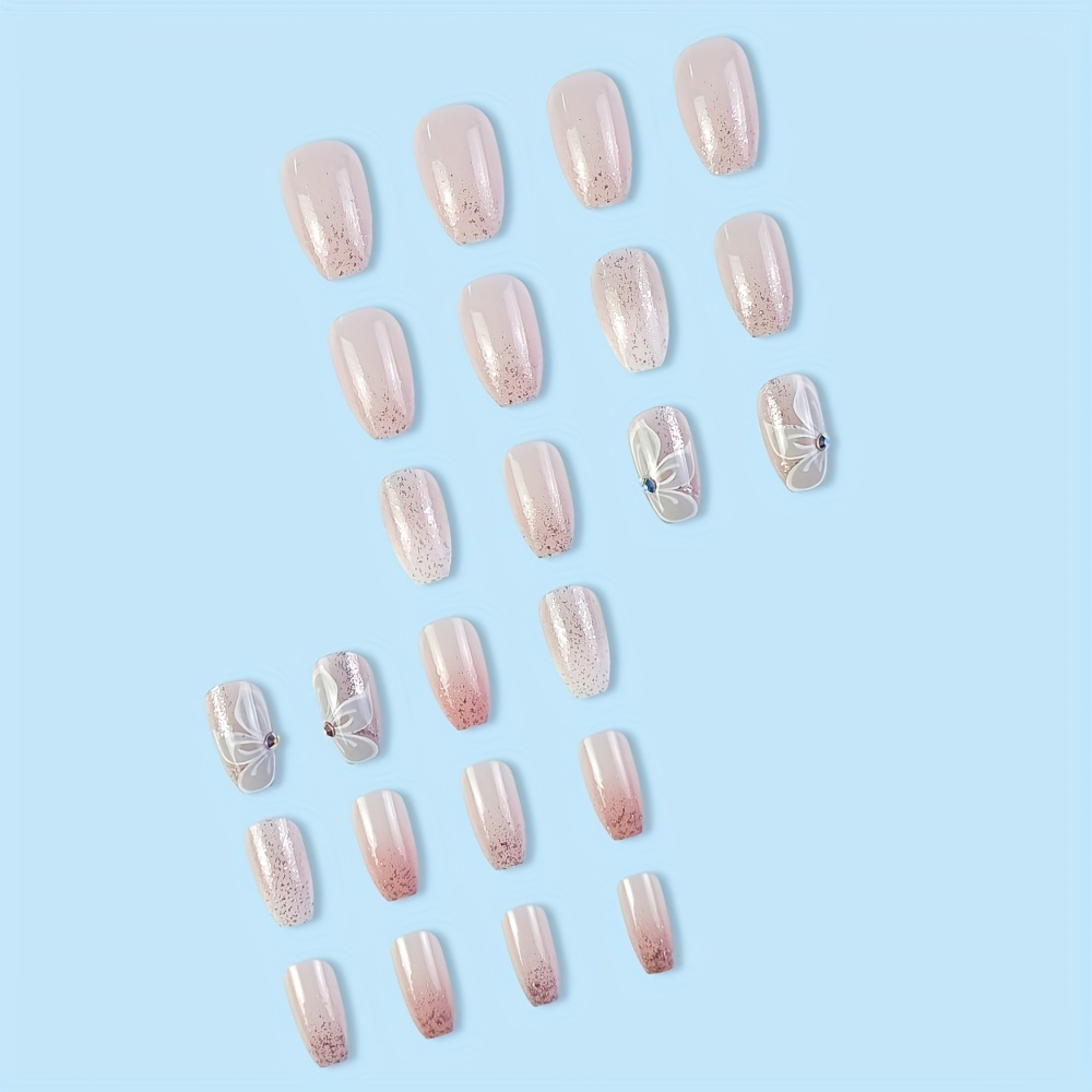 Pink White Gradient Press Nails Flower Shiny - Temu Australia