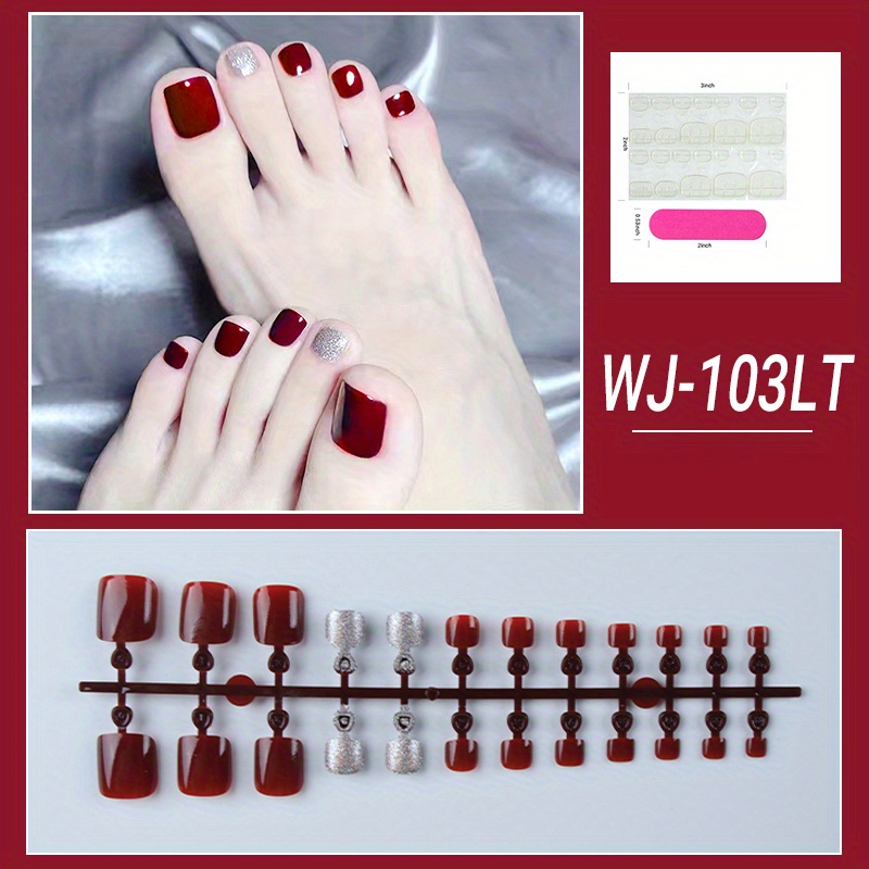 Red Press On Toenails Glossy Short Fake Toenails Full Cover Artificial ...