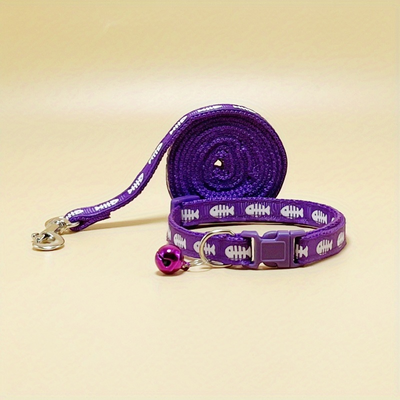Purple Fish Bone Pattern Cat Leash Collar Set Perfect - Temu Australia
