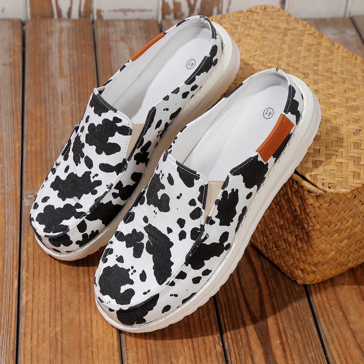 Mens Cow Print No Tie Slip On Loafers Casual Outdoor Walking Shoes ...