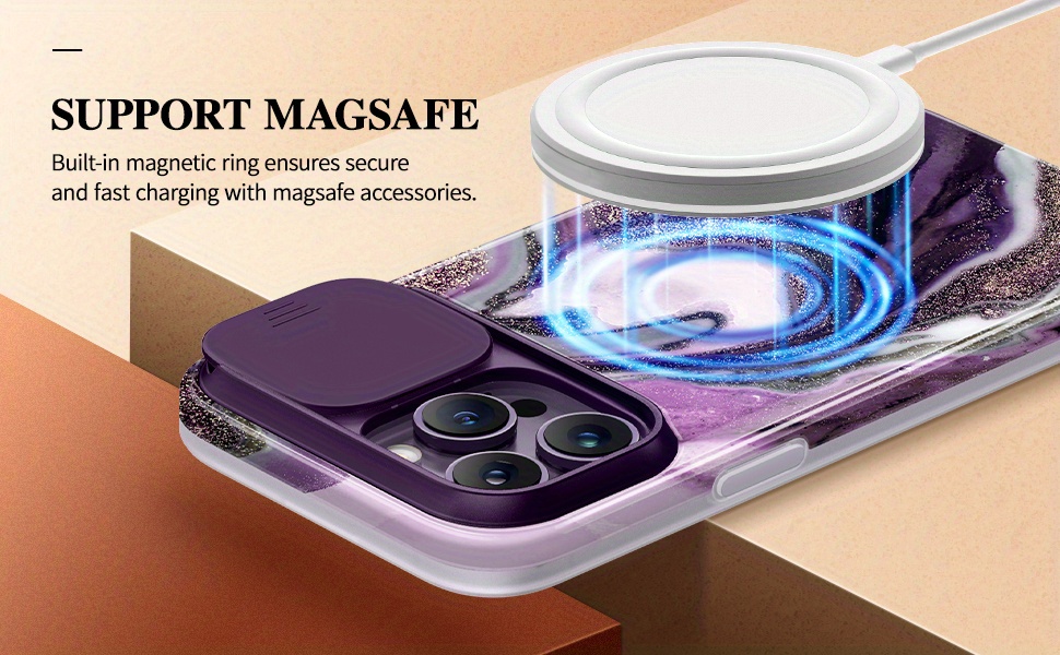 슬라이드 카메라 커버가있는 Iphone 14 Pro Max 용 1pc 마그네틱 케이스 Magsafe 군용 등 Temu
