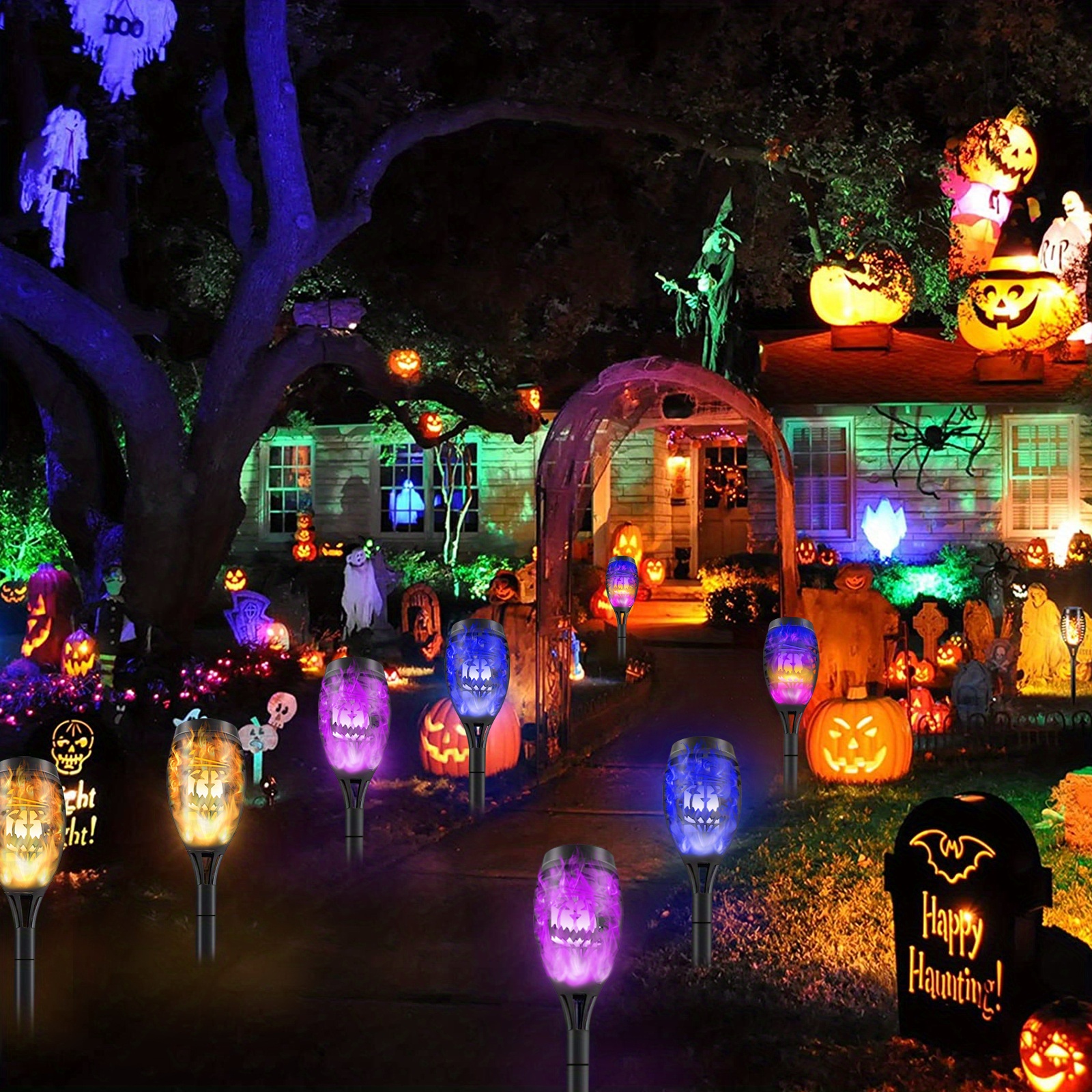 2 4 6 8 Packs Halloween Pumpkin Solar Flame Lights Garden Party ...