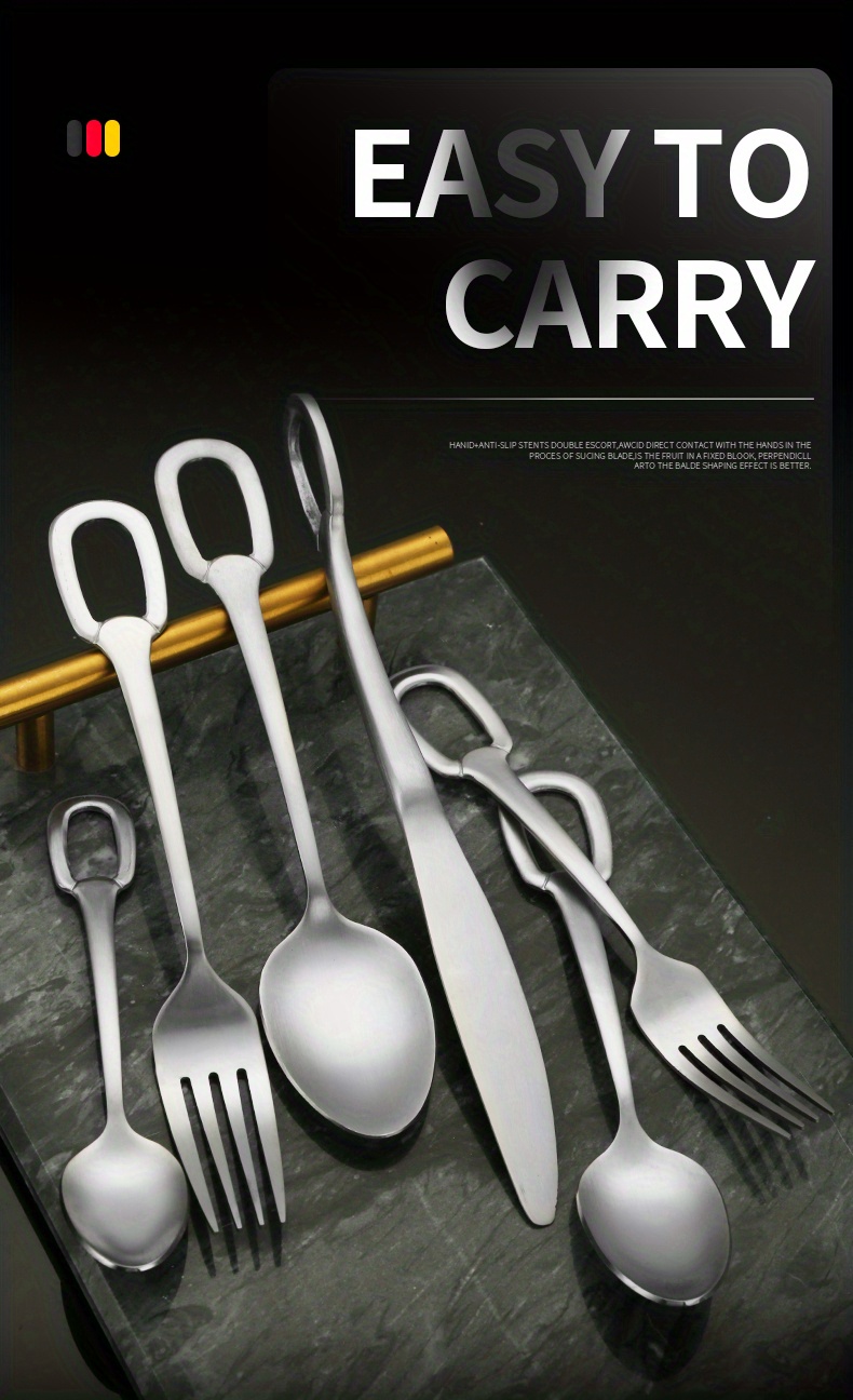 Silverware Set Hook Handle Stainless Steel Flatware Set Fork - Temu Canada