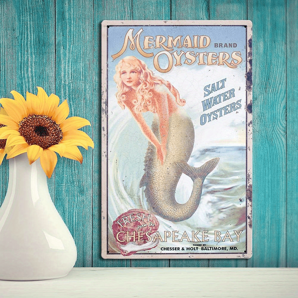 1pc Metal Tin Aluminum Sign Mermaids Drink Free A Mermaid In A Sea Fish ...
