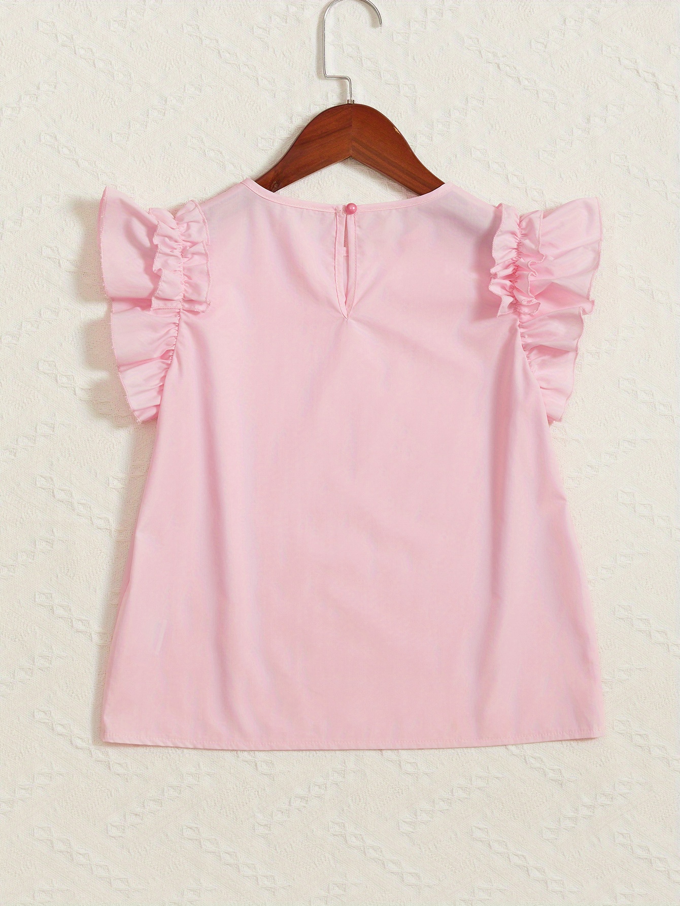 Kid/teen Girls' Frill Sleeve Solid Color Cute Blouse Top - Temu United ...