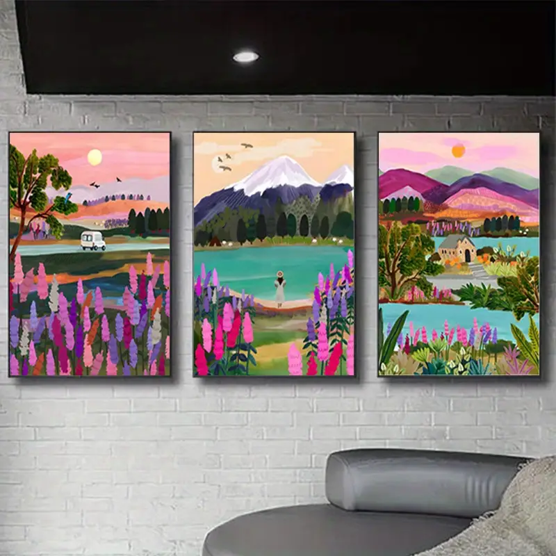 3枚 アートキャンバ ポスター、ニュー ンドブループールタカポ湖山の風景キャンバス 絵画、アートワーク壁画、リビン 、ベッドルーム、バスルーム