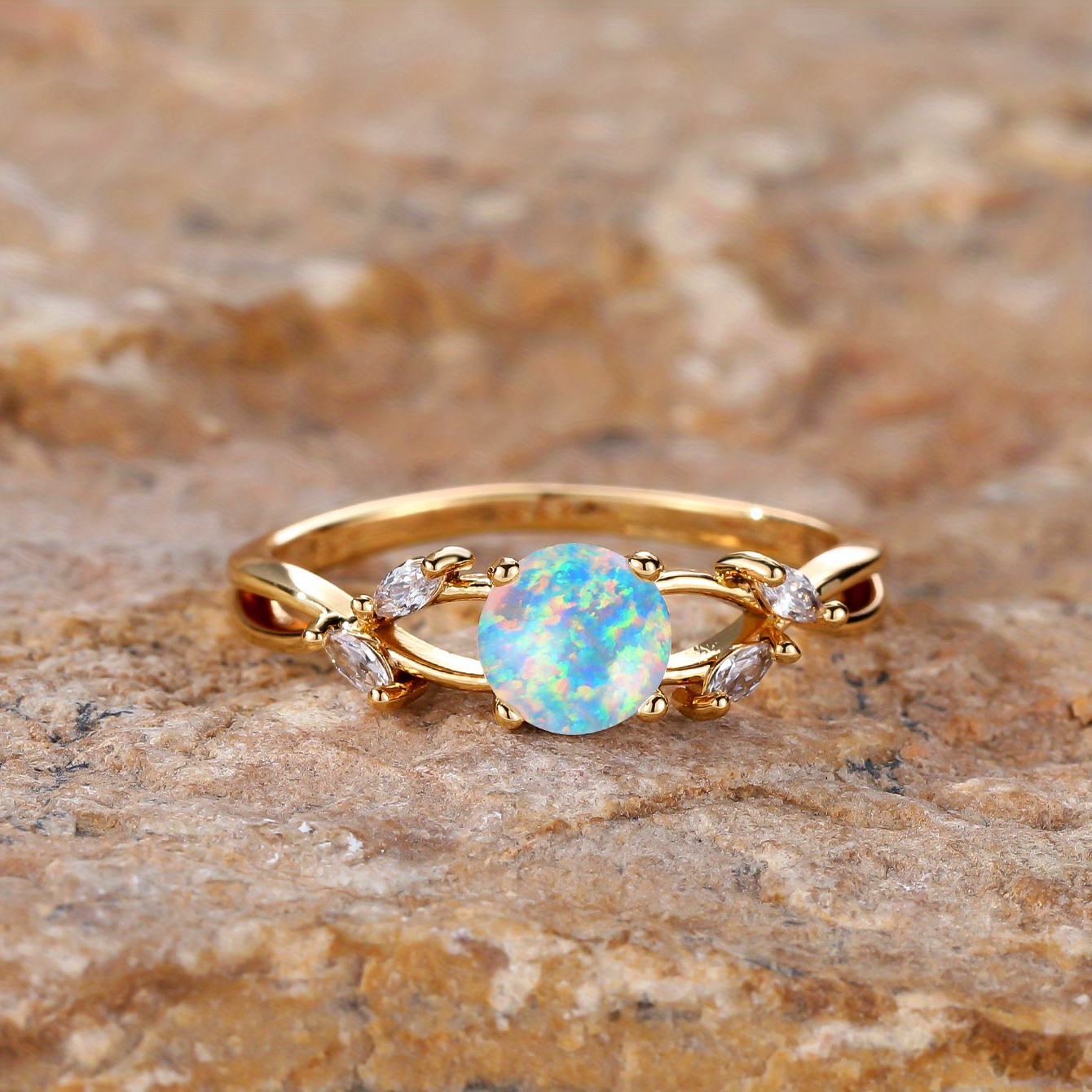 Dainty Opal Ring Plated Sunset Beach Color Match Daily - Temu