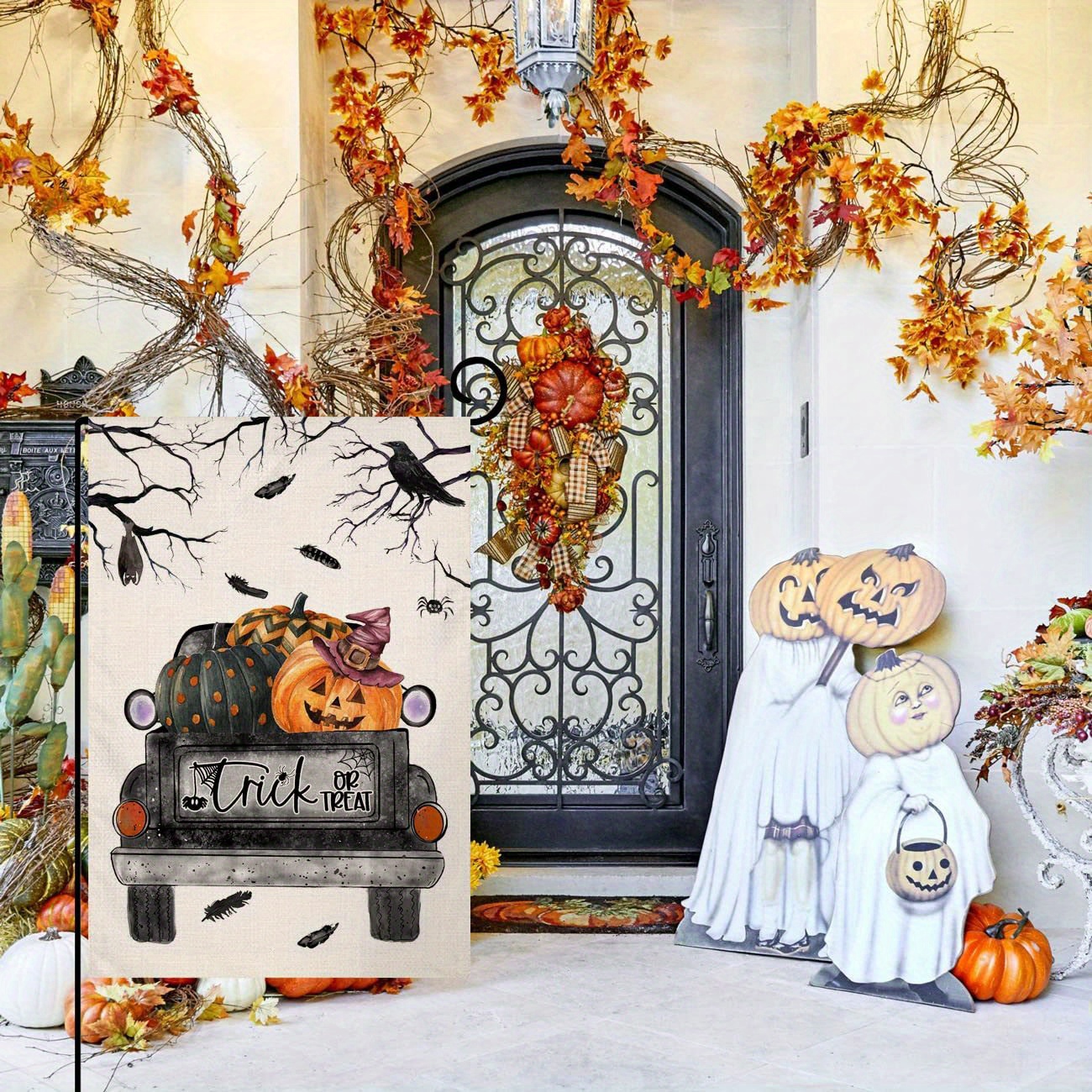 Halloween Happy Pumpkin Fallen Leaves Birdie Garden Flag - Temu United ...