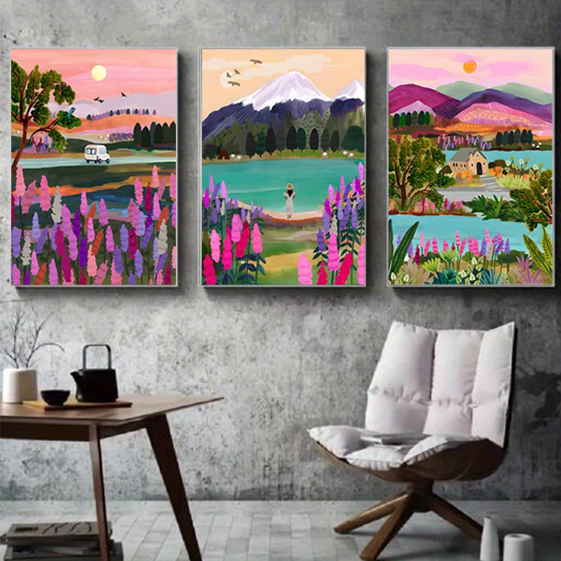 3枚 アートキャンバ ポスター、ニュー ンドブループールタカポ湖山の風景キャンバス 絵画、アートワーク壁画、リビン 、ベッドルーム、バスルーム